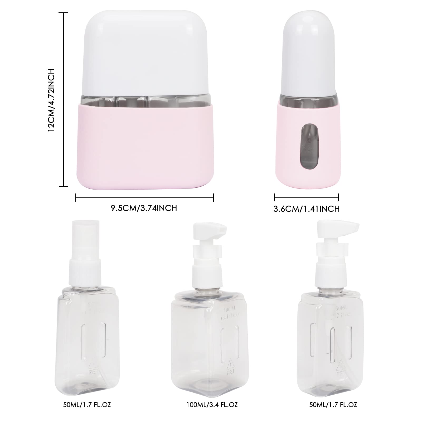 Unaone Travel Bottles Set for Toiletries, 3 in 1 Travel Container Leak Proof Plastic Refillable Travel Bottles Set, Travel Accessories Kits for Shampoo Lotion Liquids, Pink