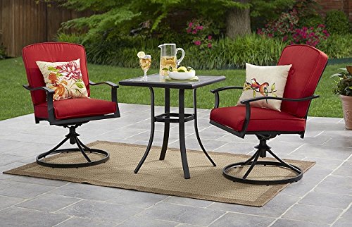 Mainstay' Patio Bistro Set Seats 2 Cushioned Swivel Chairs Outdoor Small Space Deck Porch (Red) (Red)