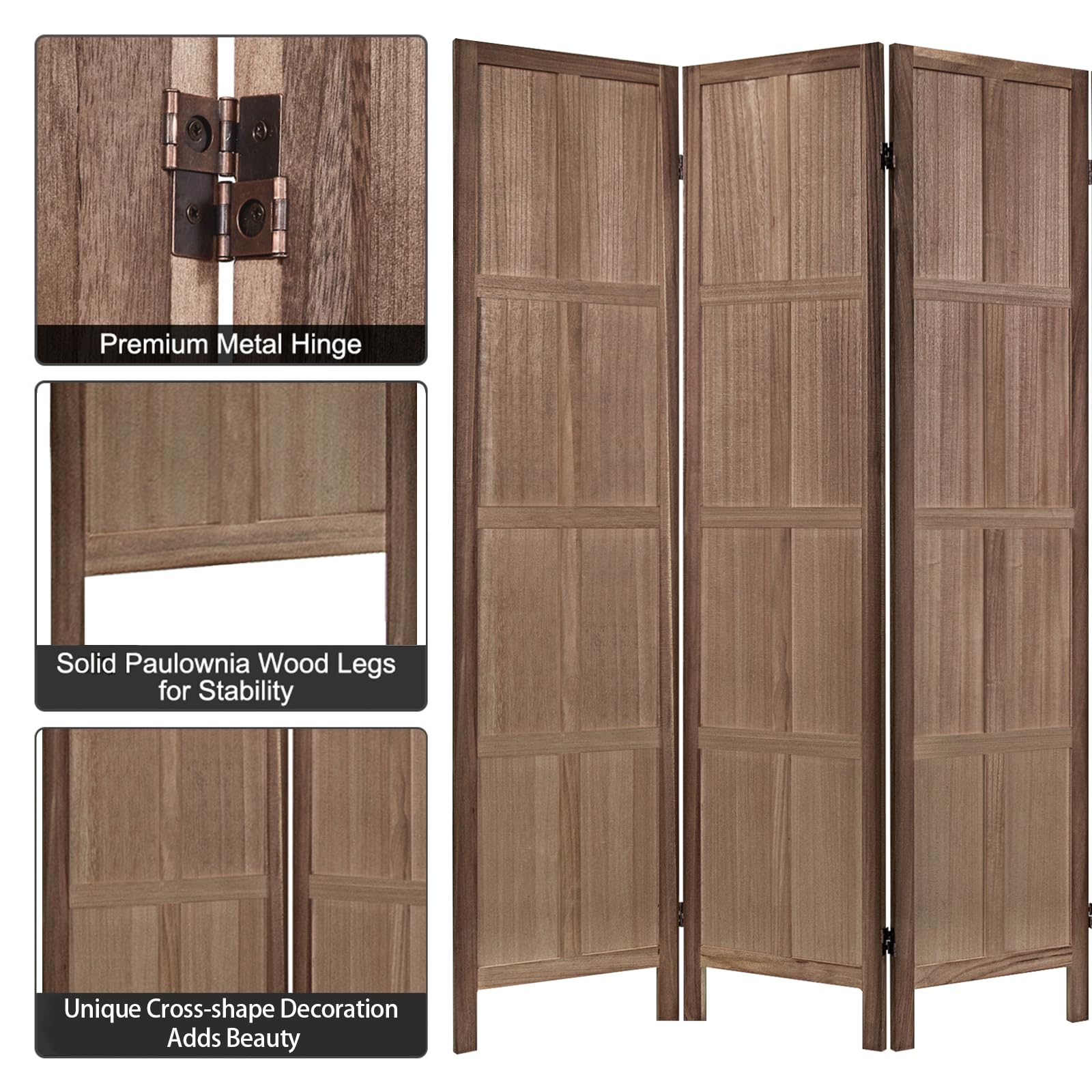 RHF 6 Ft.Tall Room Divider with Stand,19" Each Panel,Rustic Folding Privacy Screens,Heavy Duty Partition Wall Dividers, Room Separator, Temporary Wall, Screen Panel with Feet, 6 Panel, Brown