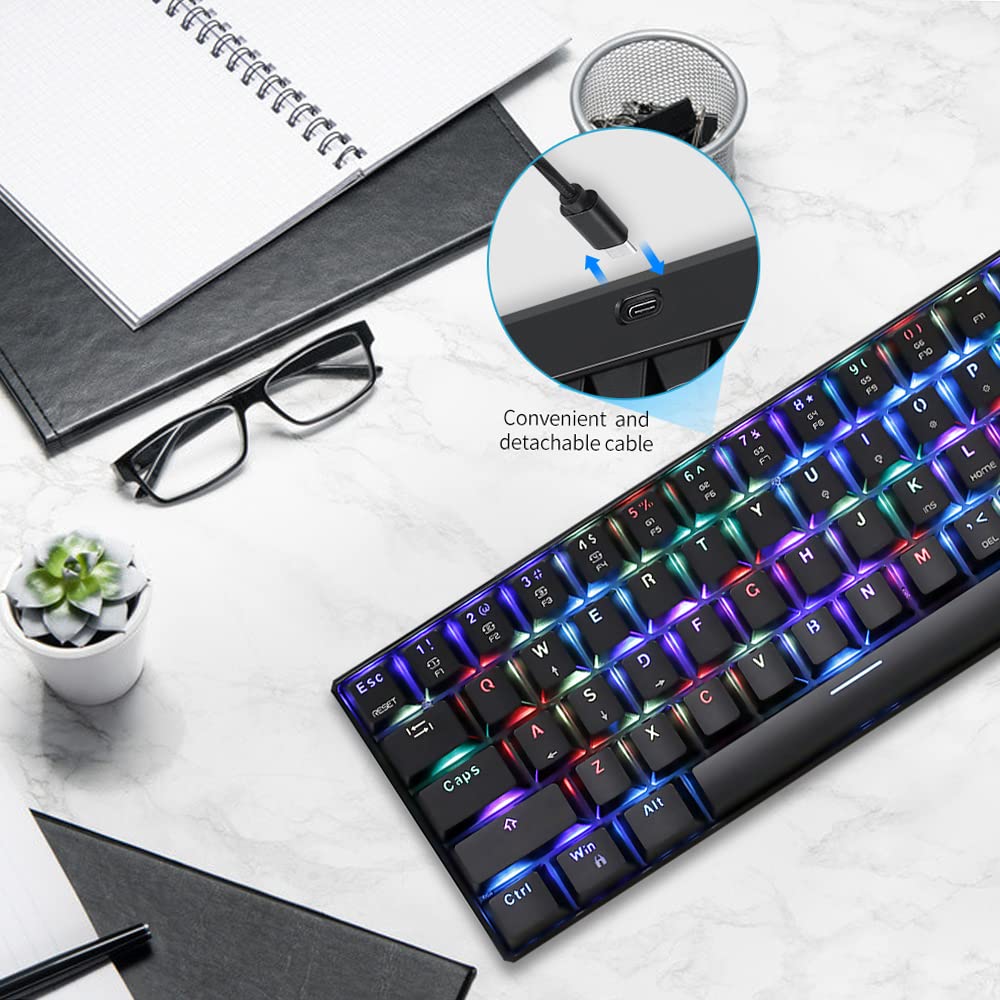 MOTOSPEED CK61 RGB Mechanical Gaming Keyboard OUTMU Blue Switches Keyboard 61 Keys Anti-ghosting with Backlight for Gaming Black