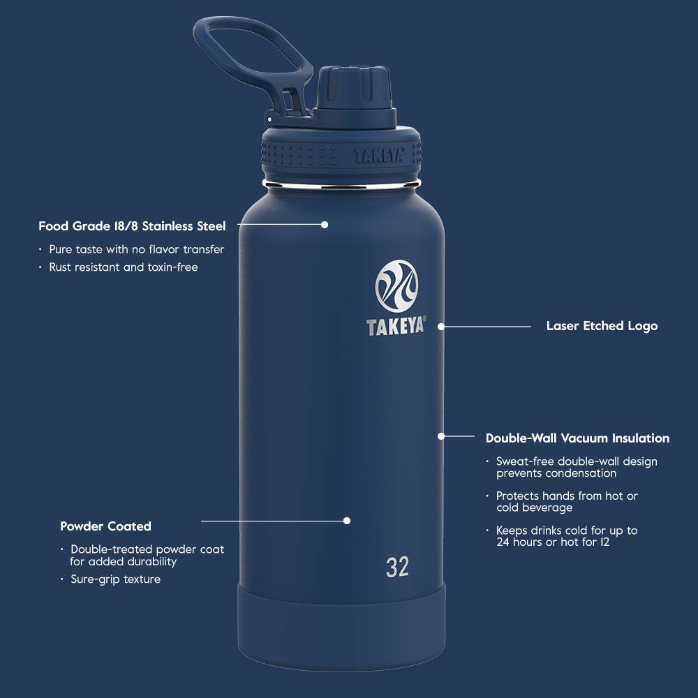 Takeya Actives Insulated Stainless Steel Water Bottles with Insulated Spout Lids, 32oz