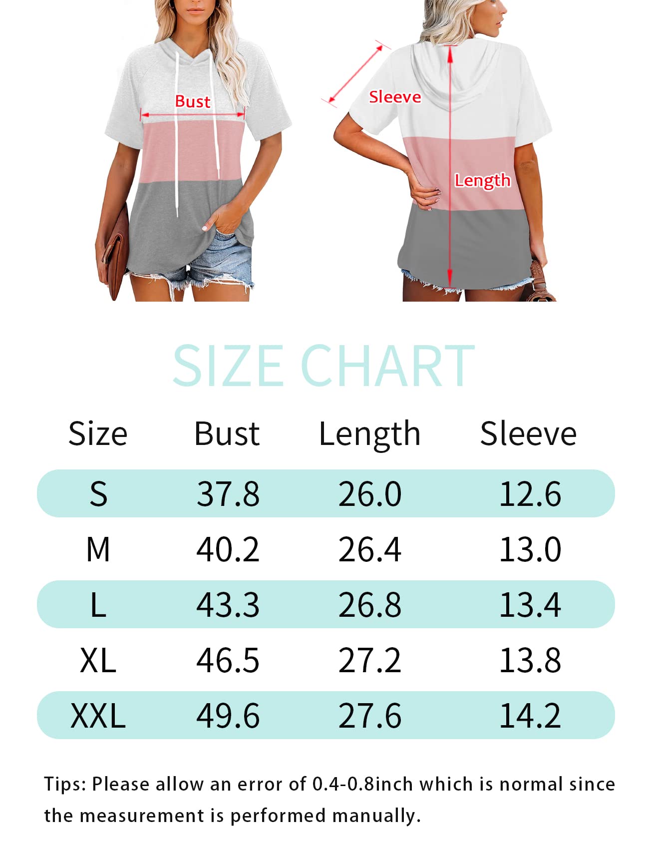 Minetom Women's T Shirts Color Block Tops Short Sleeve Hoodies Summer Casual Tees