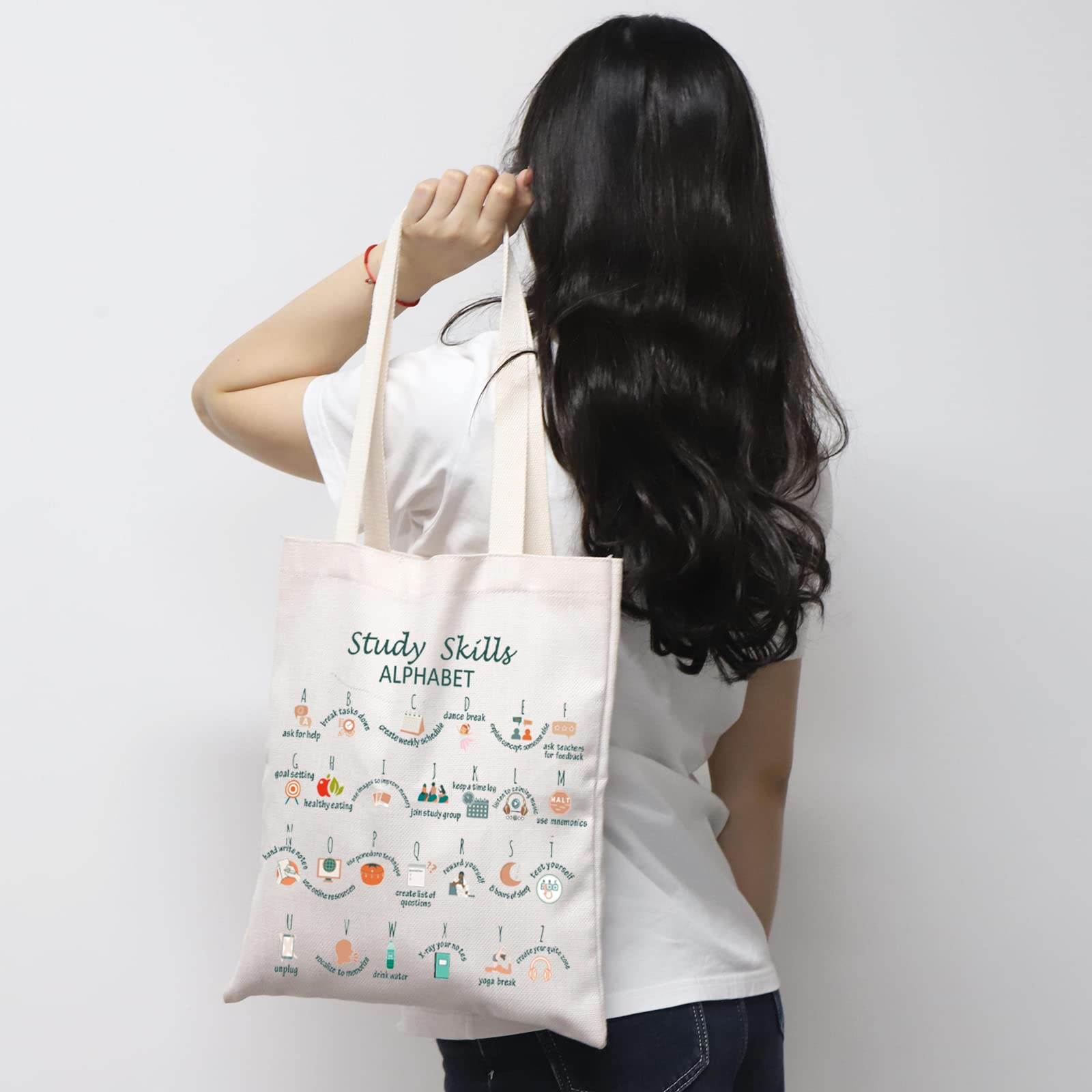 Skills Alphabet Tote Bag Counselor Canvas Bag Self Care Gift Mental Health Gift (Shopping bag)