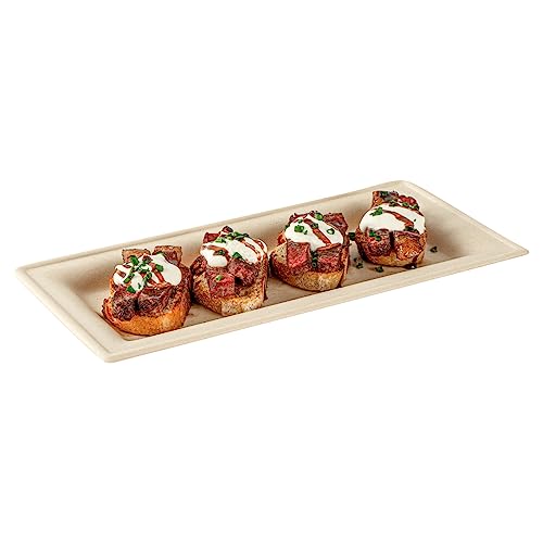 Restaurantware Pulp Safe No PFAS Added 10 x 5.1 Inch Rectangle Plates 100 Disposable Plates - Home Compostable Microwavable And Freezable Bagasse Plates For Hot And Cold Foods