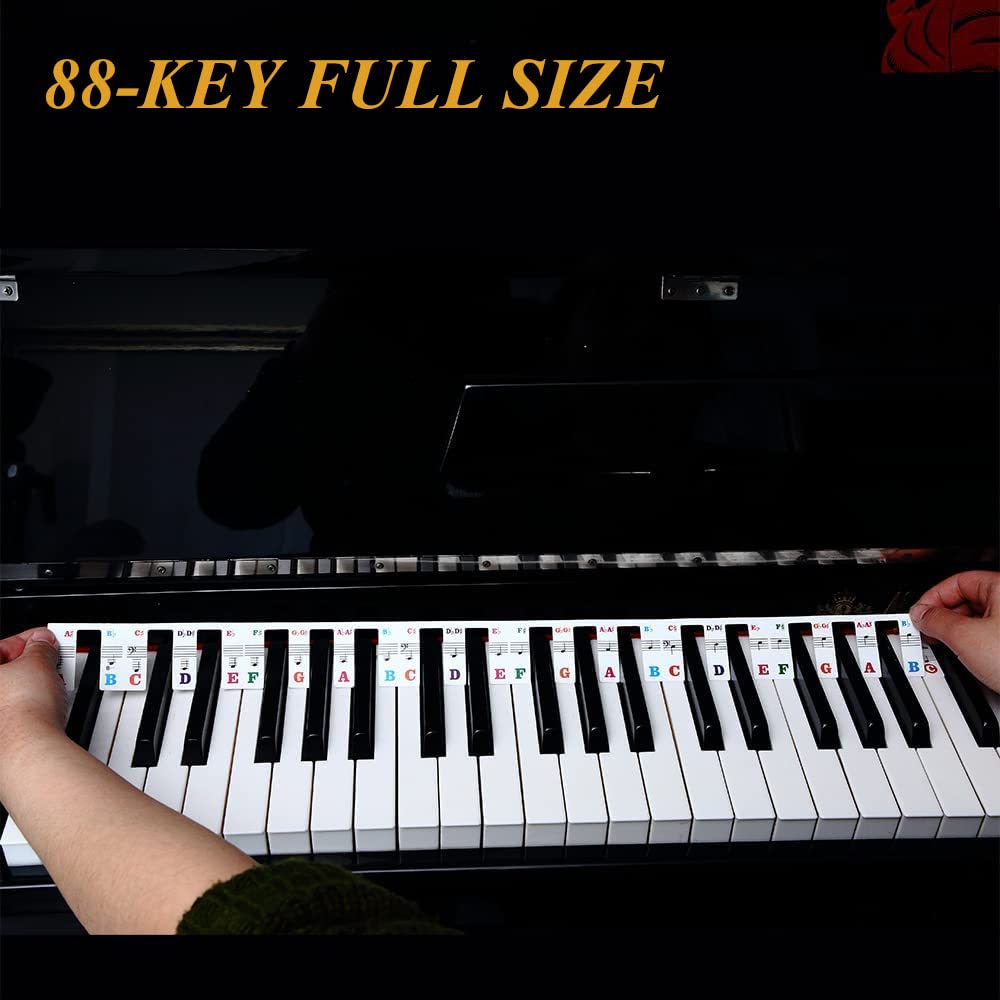 WIVICO Removable Piano Keyboard Note Labels, 88/61/ 54/49 Key Full Size, Silicone Piano Letter Keyboard Notes Overlay Stickers for Adults Beginners