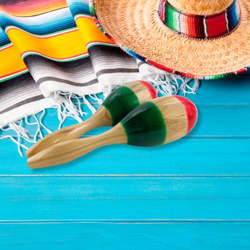 Needzo Maracas Musical Instrument, Large Wooden Tri-Colored with Palm Tree Silhouette, Latin Percussion, for Adults, Set of 2, 12 Inches