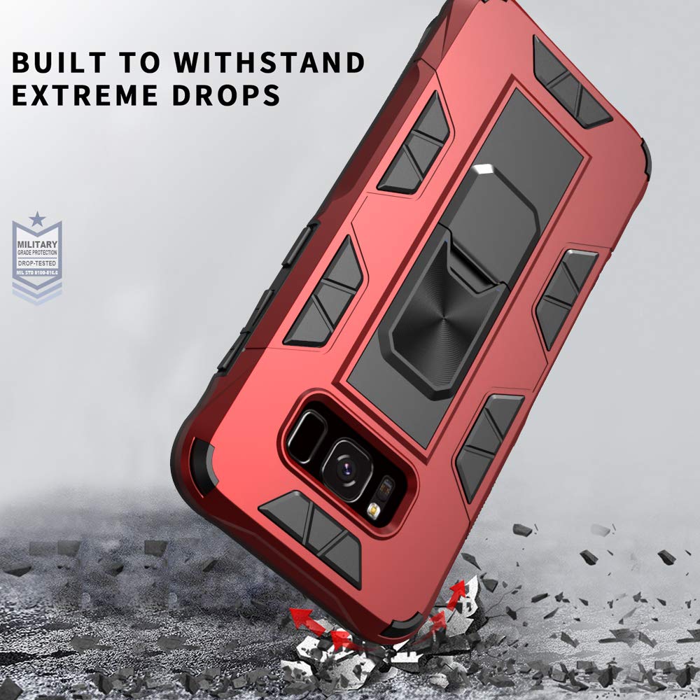 Samsung Galaxy S8 Case | Military-Grade Protection | 12ft. Drop Tested Protective Case | Kickstand | Magnetic Car Mount Holder | Compatible with Galaxy S8 - Red