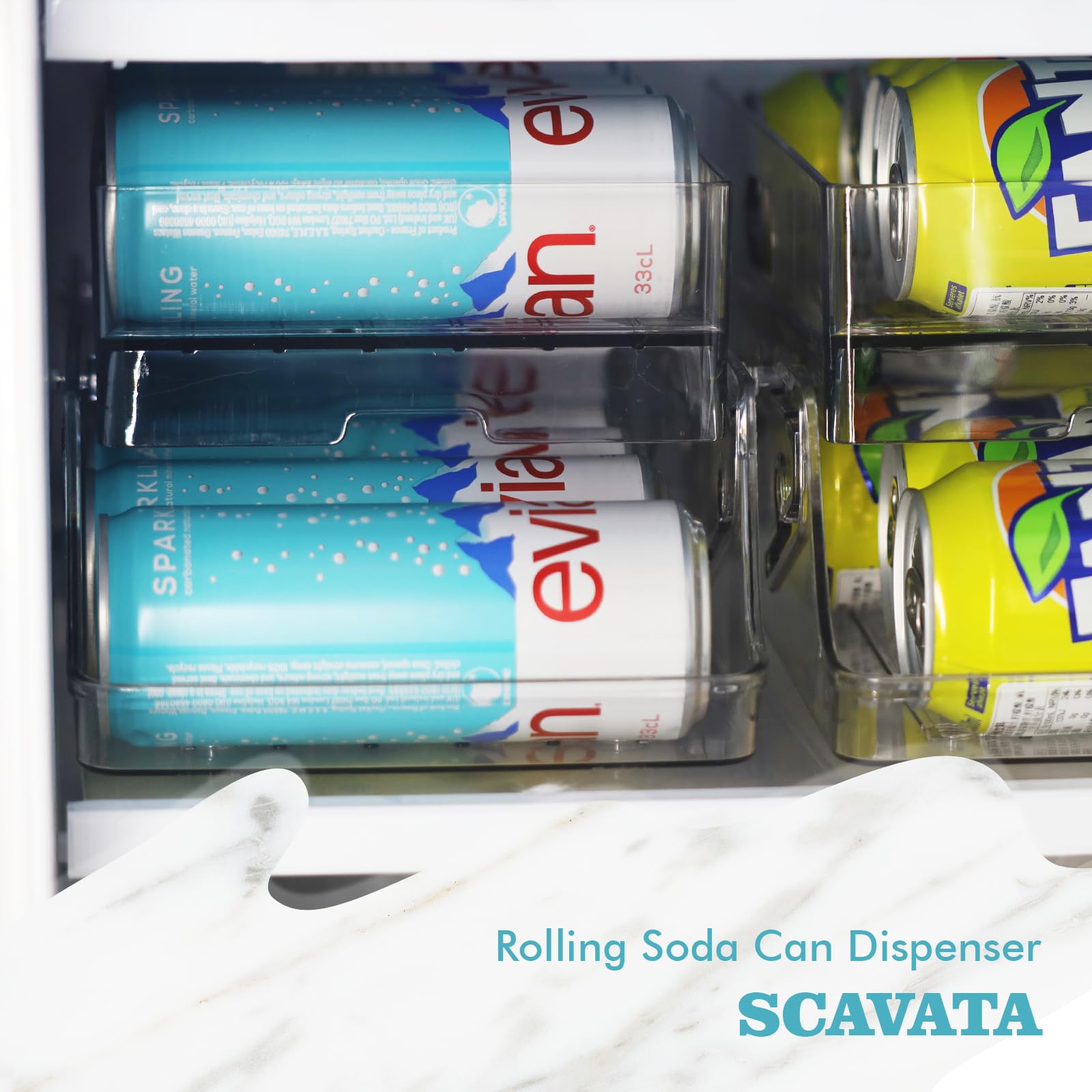 SCAVATA 2 Pack Rolling Soda Can Organizer for Refrigerator, Double-Layer Beverage Can Holder Storage Dispenser for Fridge Rack Freezer, Clear Plastic Beer Storage Canned Food Pop Cans Container