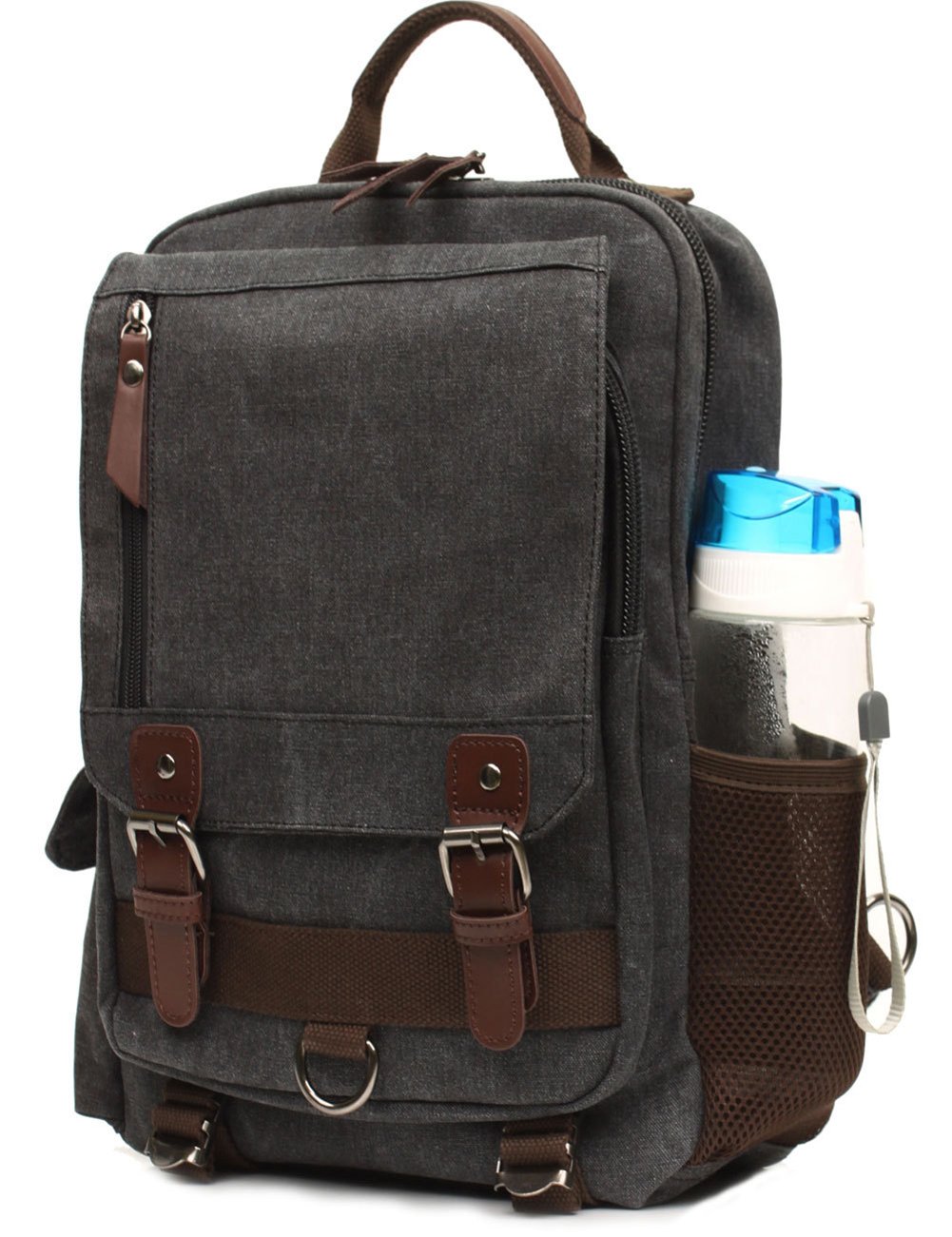 mygreen Sling Canvas Cross Body Messenger Bag Shoulder Backpack (Black-Zipper Shoulder)