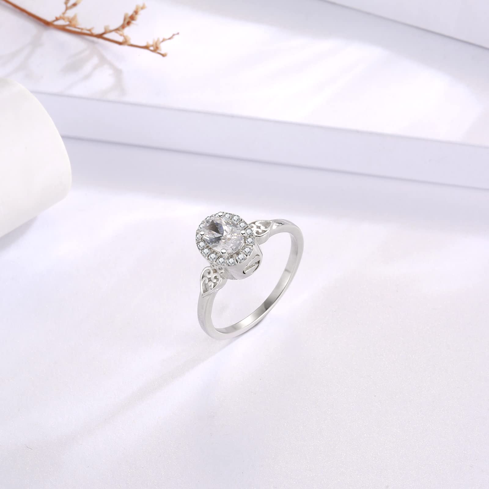 Sterling Silver Urn Ring for Ashes: Women Oval Shaped Cubic Zirconia Ash Ring Memorial Cremation Jewelry Bereavement Keepsakes Gift for Loss of a Loved One (Size 8)