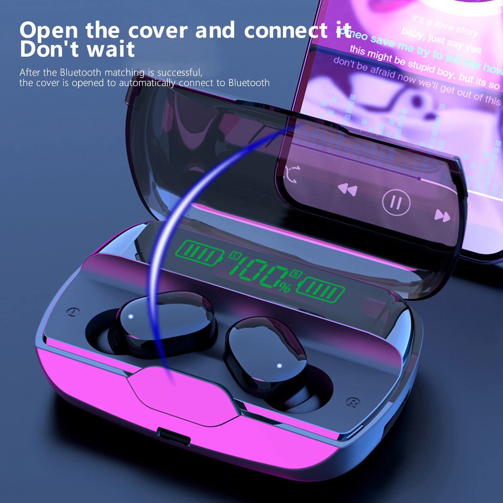 Wireless Earbuds Bluetooth in Ear Light-Weight Headphones Built-in Microphone Immersive Premium Sound with Charging Case Stereo Waterproof Touch Control Earphones Sports Office, Black
