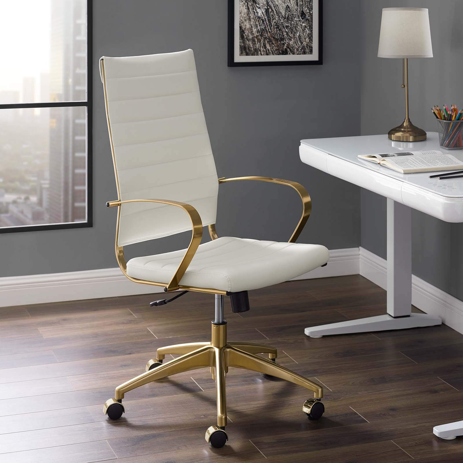 Modway Jive Gold Stainless Steel Executive Managerial Tall Swivel Highback Office Chair