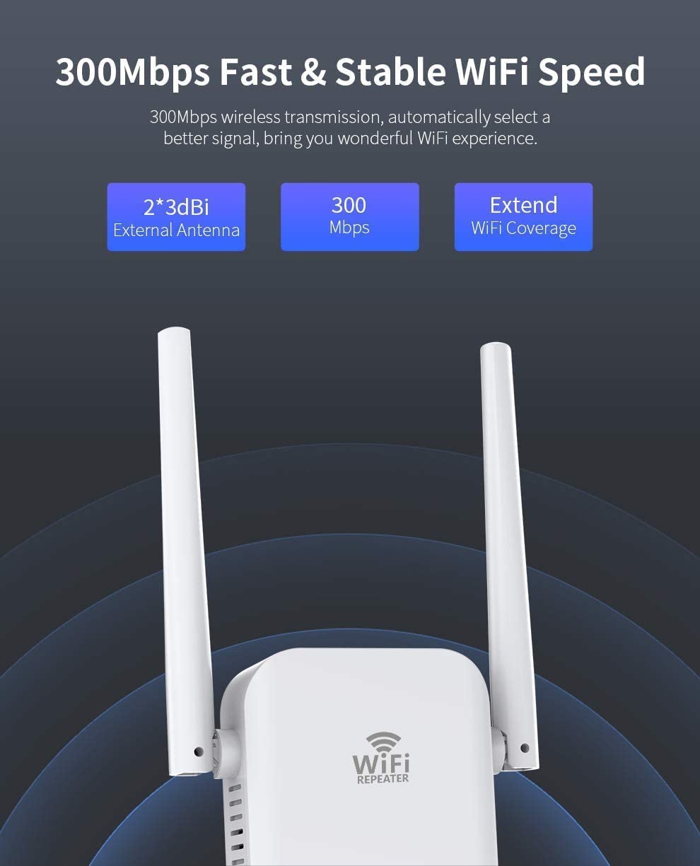 WiFi Range Extender Signal Booster for Home, Repeater 2000FT WPS Booster Easy Setup, 38+ Devices for Home & Outdoor Work with Any WiFi Routers Enjoy Speed-CF-300-27