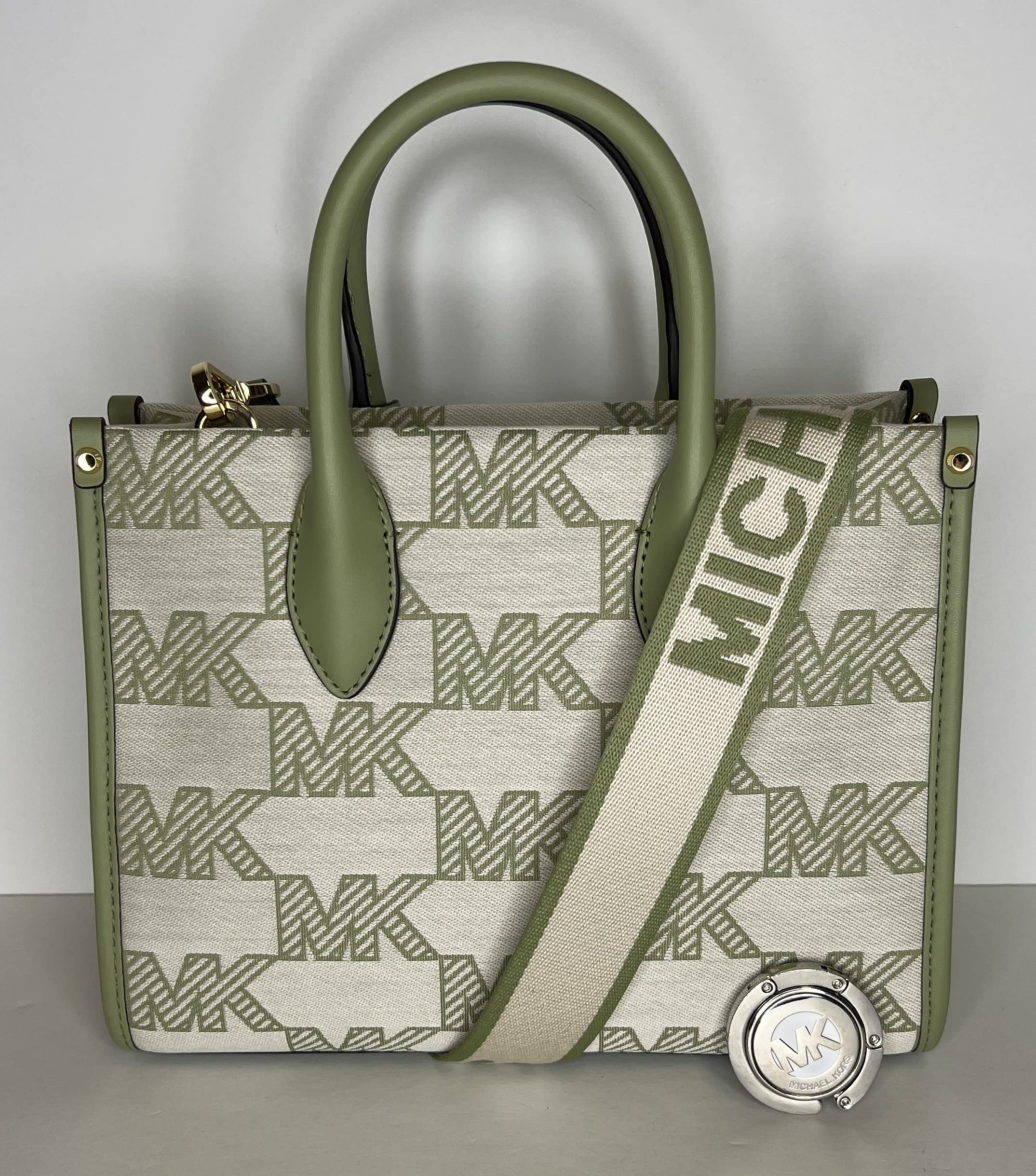 Michael Kors Mirella Small Shopper Top Zip Bag bundled SM TZ Coinpouch Purse Hook (Sage Green MK)