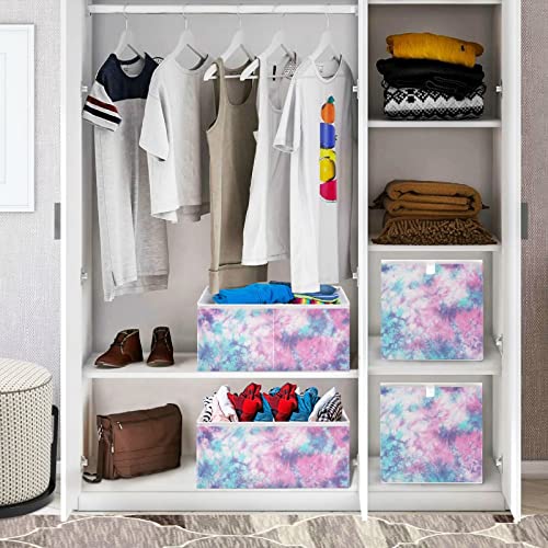 RunningBear Tie Dye Storage Basket Storage Bin Square Collapsible Storage Cubes Empty Gift Baskets Organizer for Nursery Toys Kids Room