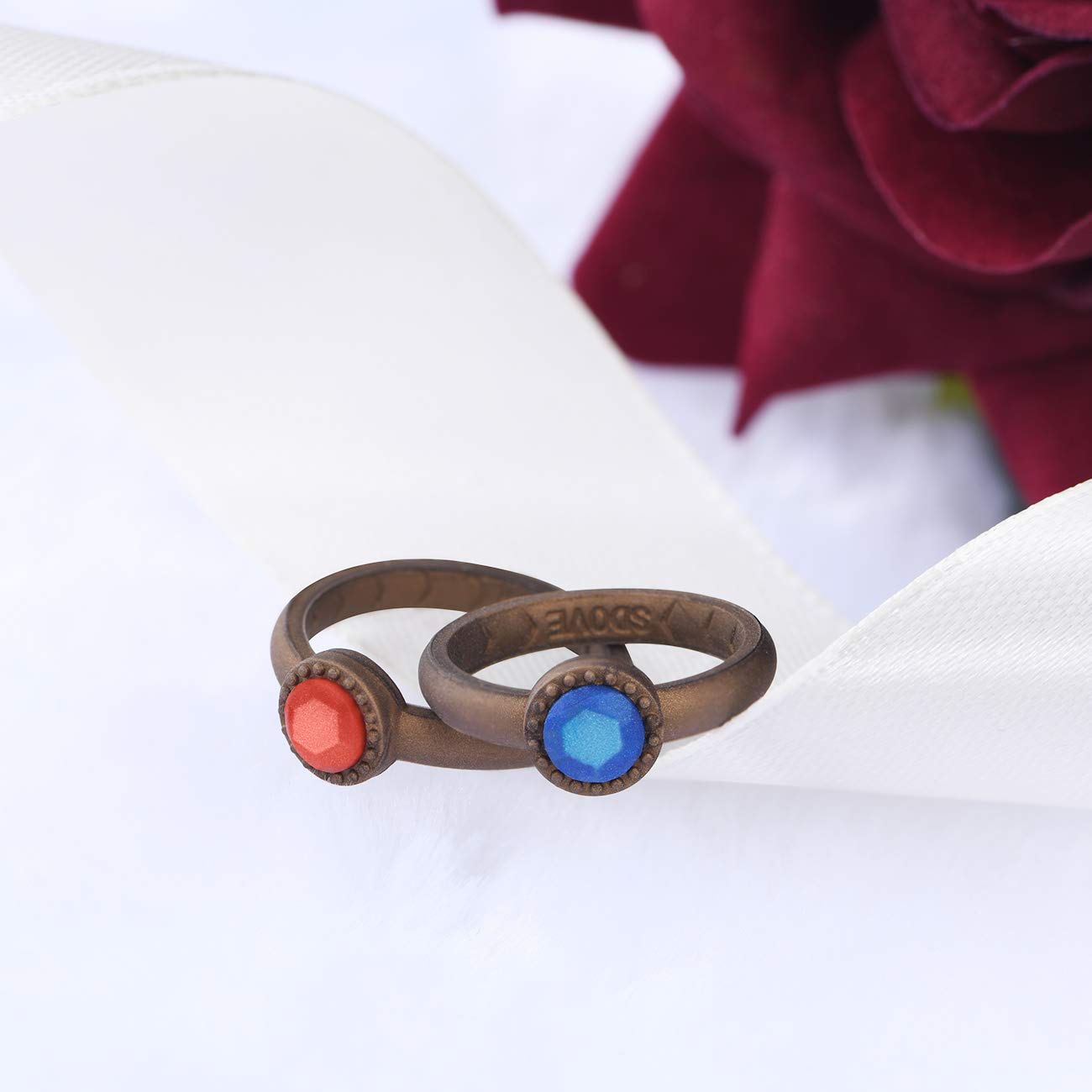 Sdove Silicone Wedding Ring for Women-Diamond Duo Collection.Rubber Wedding Bands Comfortable and Soft Rings for Active Life Style Blue&Red Ring Size 6