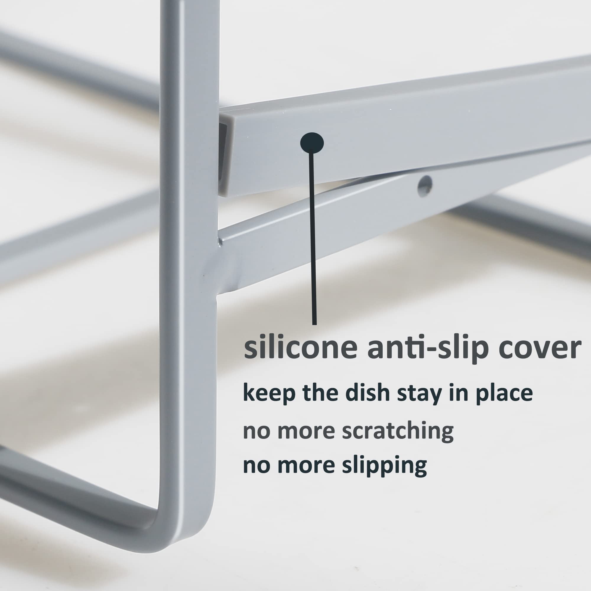 MINGFANITY 2PCS Plate Holders Organizer, Metal Dish Storage Dying Display Rack for Cabinet, Counter and Cupboard, Grey, Small