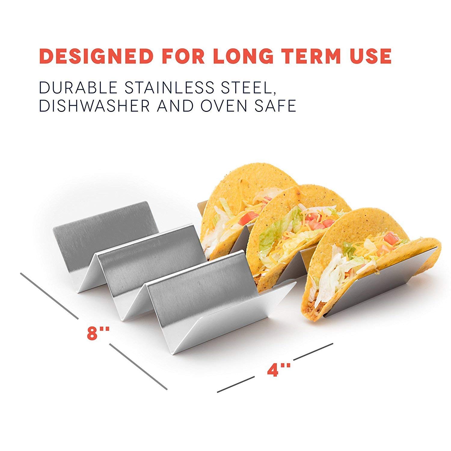 Stainless Taco Holders Stand 3 Tacos Each. Heavy Duty Quality! Taco Shell Holders - Taco Stainless Stand - Taco Baking Rack - Soft Taco Stand & Hard Taco Holder - Taco Shell Tray Tuesday Server (2)