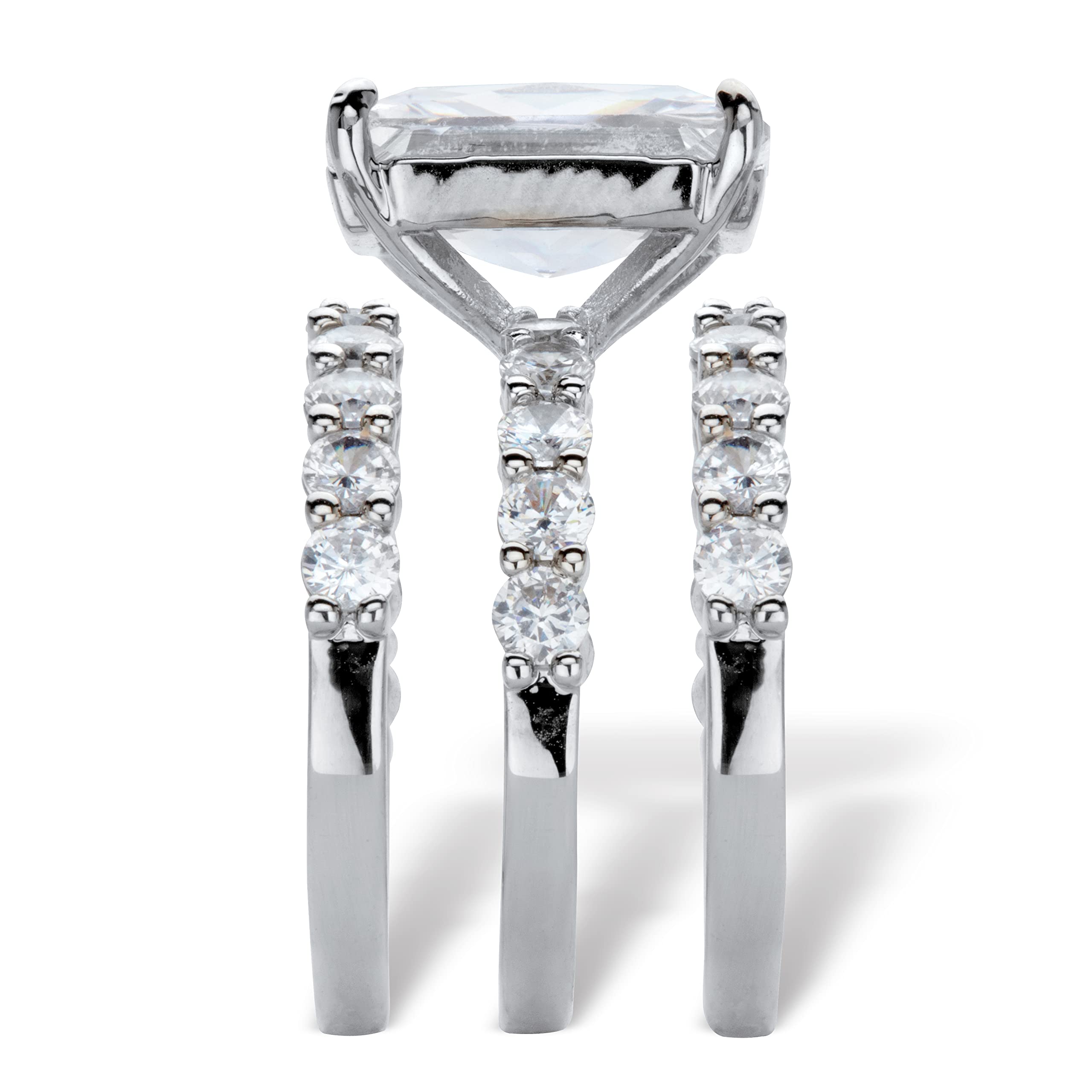 PalmBeach Platinum-plated Sterling Silver Emerald Cut Cubic Zirconia Simulated Bridal Ring Set Sizes 7-10 Size 10