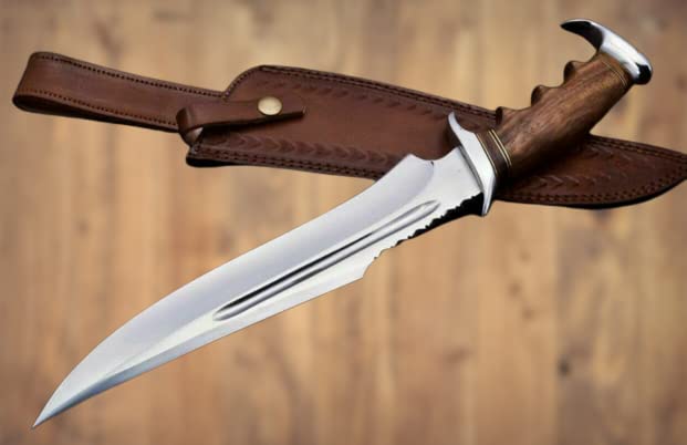 PSK115 - Custom Handmade Steel Hunting Bowie Knife - Rose Wood Handle Hunting Lover Gift