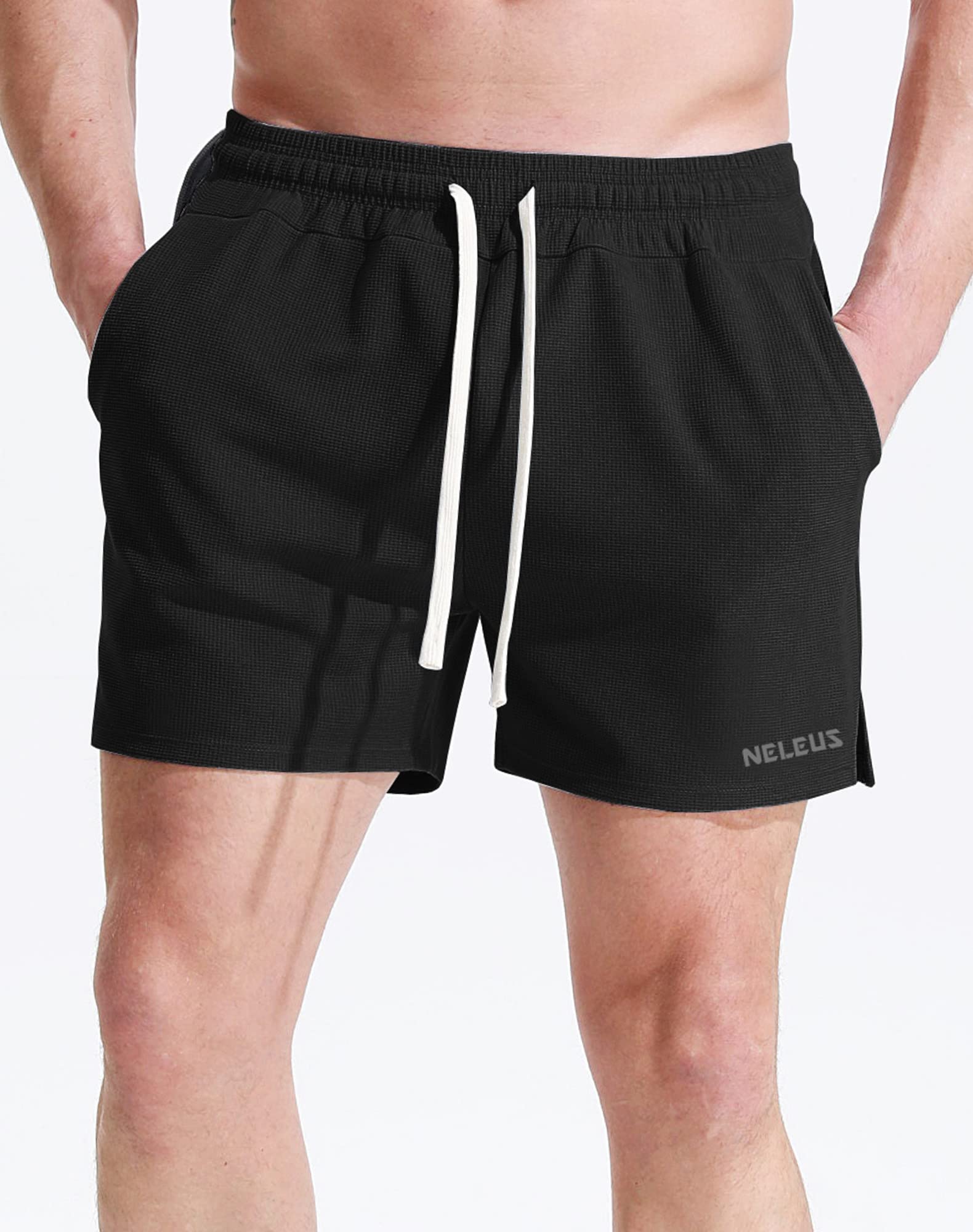 NELEUS Men's 7 inch Running Shorts Athletic Gym Workout Shorts with Pockets,6001,3 Pack,Black/Grey/Navy Blue,2XL