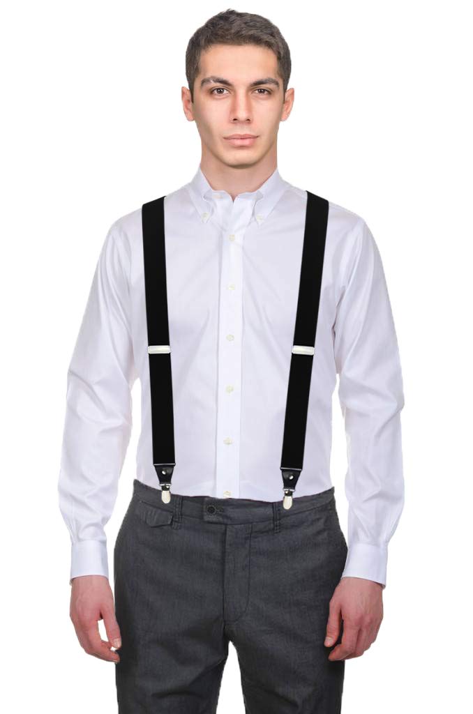Moulen Men's Y-Back 1.4 Inches Wide 4-Clips Adjustable Suspenders, Black