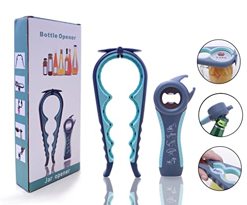 Tyzine Jar Opener|5 in 1 Multi Function Can Opener Bottle Opener Kit with Silicone Handle|Easy to Use for Women, Elderly and Arthritis Sufferers (Blue)