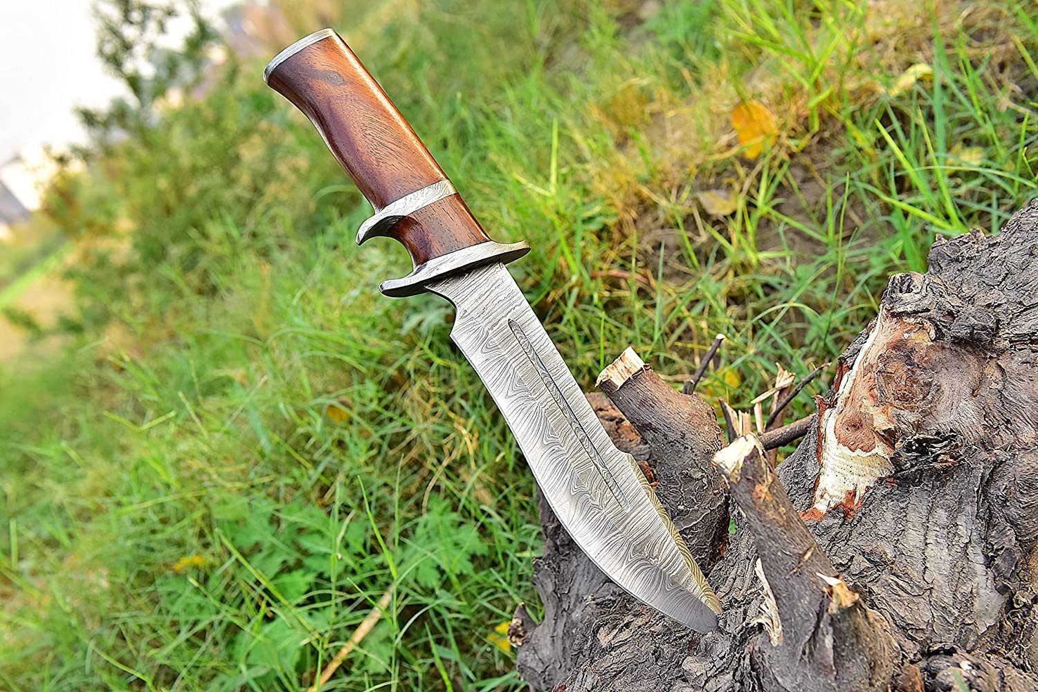 PSK76 - Damascus Hunting Knife, Handmade Full Tang Knife - Wood Handle Knife, Hand Forge