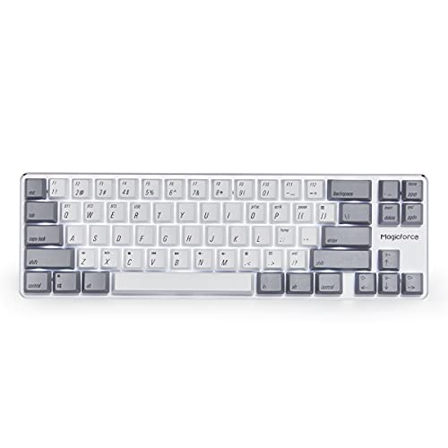Qisan Mechanical Keyboard Gaming Keyboard Gateron Blue Switch Wired/Wireless Bluetooth Keyboard 68-Keys Mini Design(60%) PBT Keycap White/Gray Color for Gaming/Office Magicforce