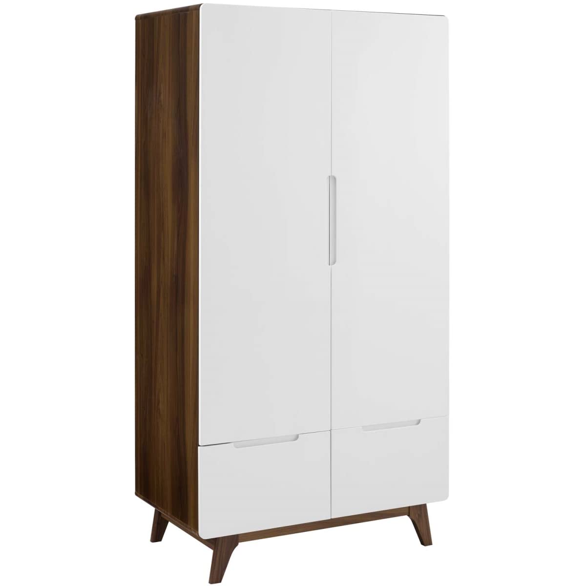 Modway Origin Contemporary Mid-Century Modern Wardrobe Cabinet in Walnut White