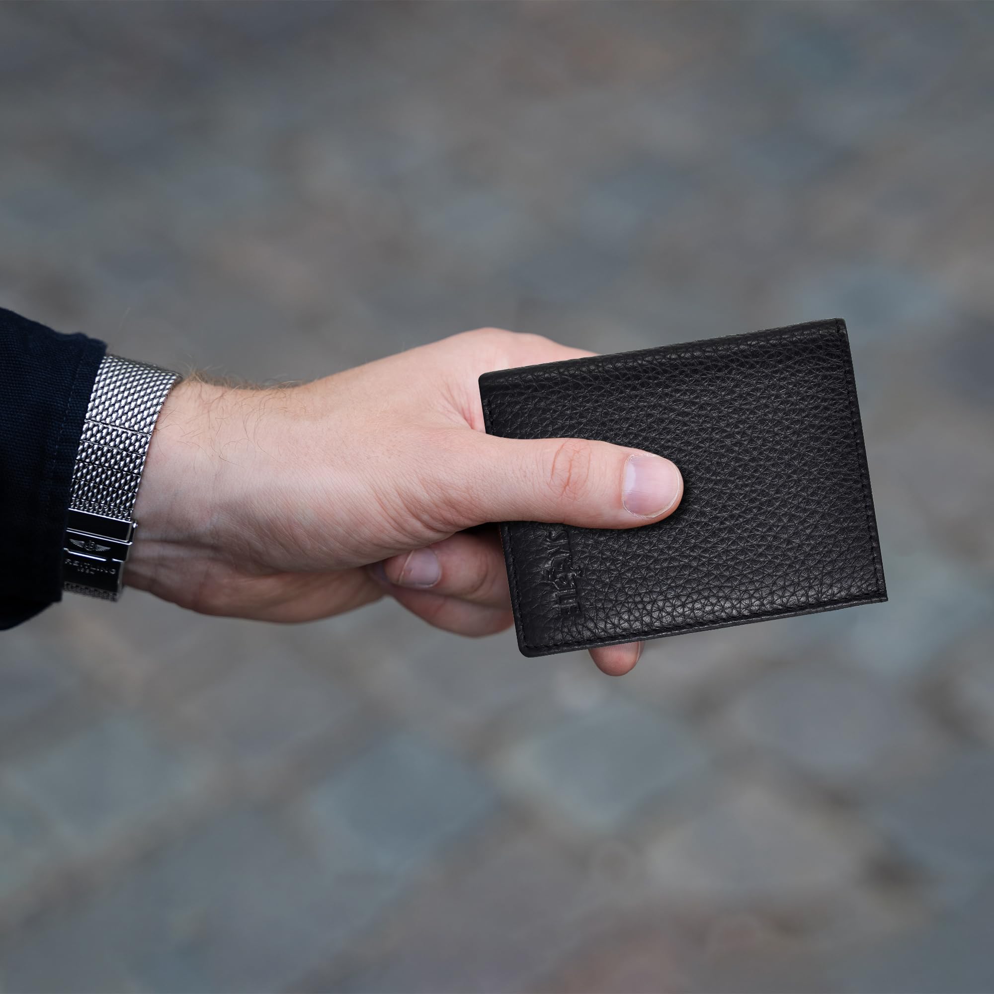 skyle Mens Leather Wallet (Black), Front Pocket Wallets for Men, Card Holder Wallet, RFID Wallet, Black Wallet for Men, Smart Wallet for Men, Business Card Organizer, Slim Wallet, (J02-8514)
