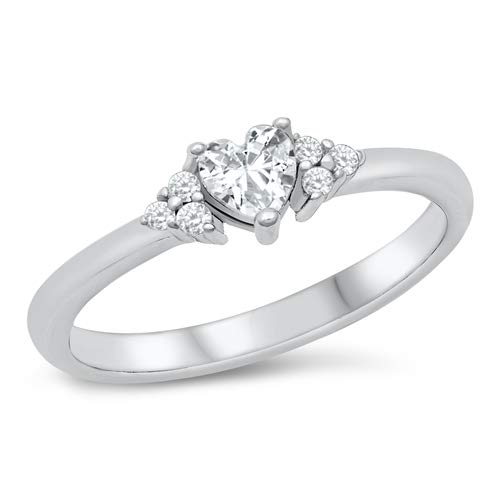 Precious Gem Jewellers Sterling Silver Promise Ring April Birthstone Heart Cubic Zirconia with Sidestones