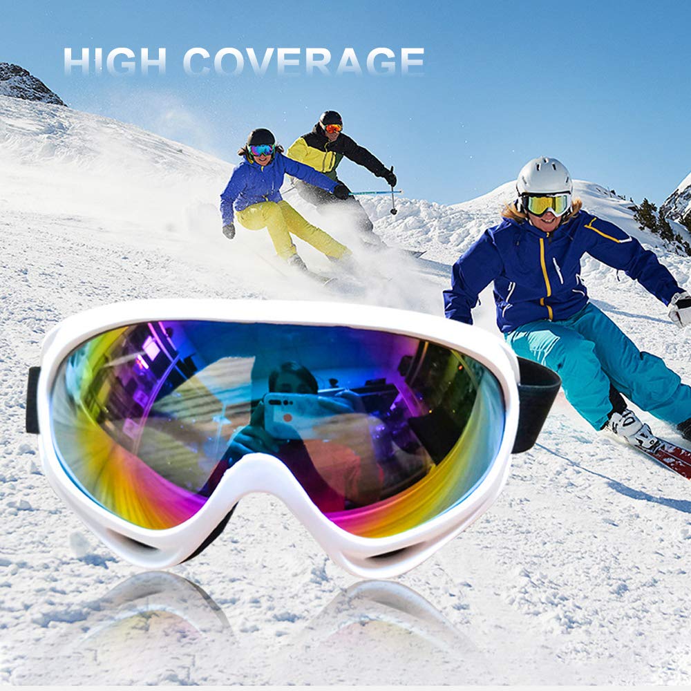 Ski Snowboard Goggles UV Protection Anti Fog Snow Goggles for Men Women Youth (white)