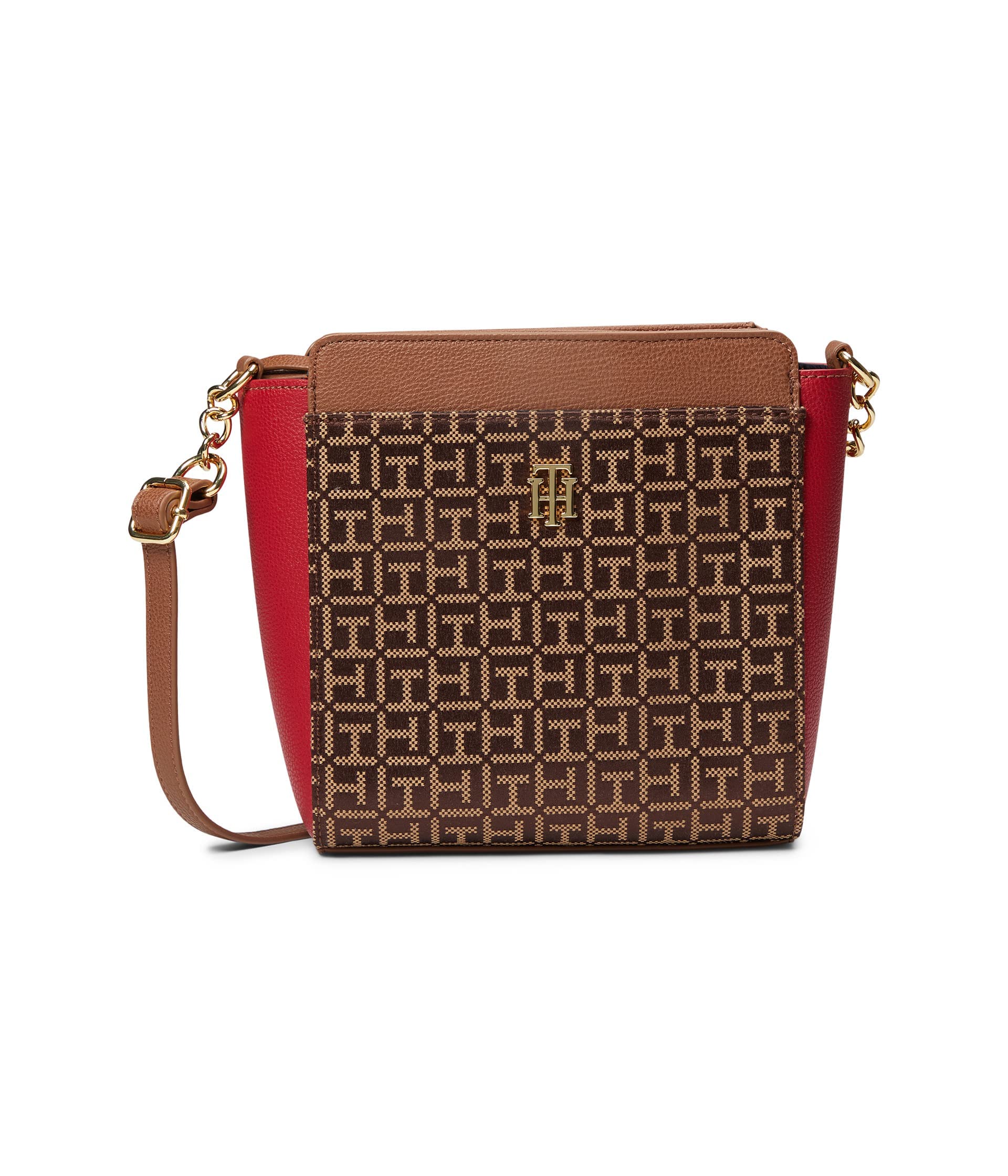 Tommy Hilfiger Antonella II Crossbody Square Monogram Jacquard Chestnut/Tannin/Red One Size