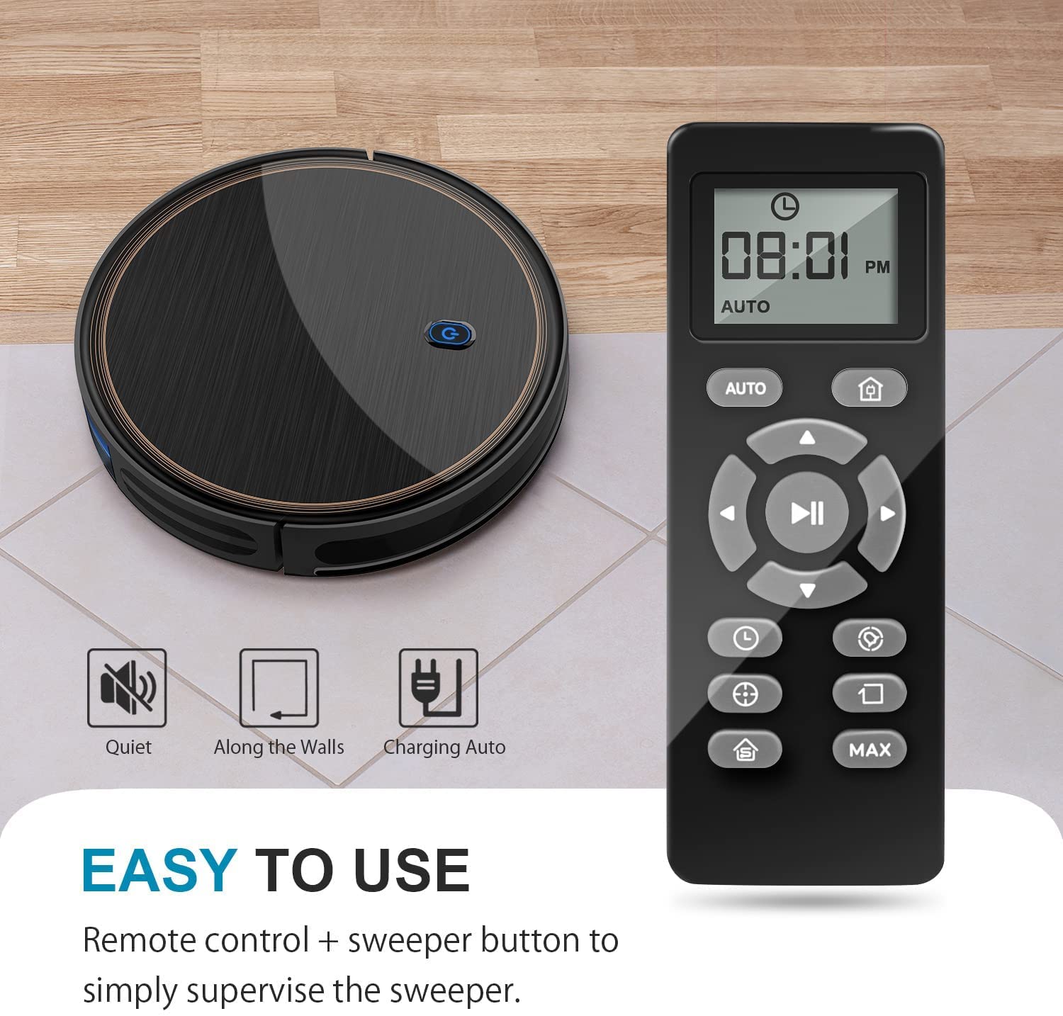 Robot Vacuum, 2100Pa Robotic Vacuum Cleaner with Triple-Filter System, 120-min Runtime Smart Robot Vac Good for Pet Hair, Carpets, Hard Floors, Self-Charging