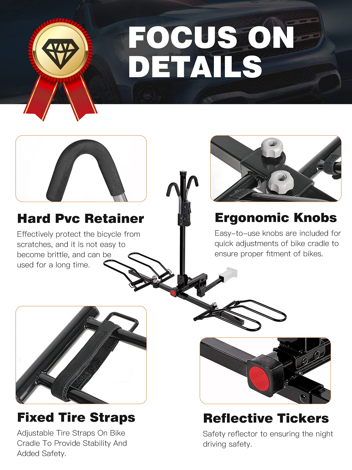 SIMETU&HS Bike Rack Carrier for Car Truck SUV,132 lbs Heavy Weight Capacity - Tray Style Smart Tilting Design (2-Bike Carrier)