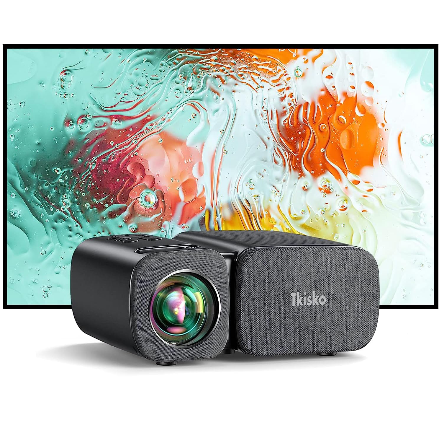 Mini Projector, Tkisko 5G WiFi 1080P Supported Video Projector, 12000 Lumens Portable Outdoor Projector, Home Theater Projector for Ceiling/Gaming/Movie, Compatible with iOS, Android, TV Stick, HDMI