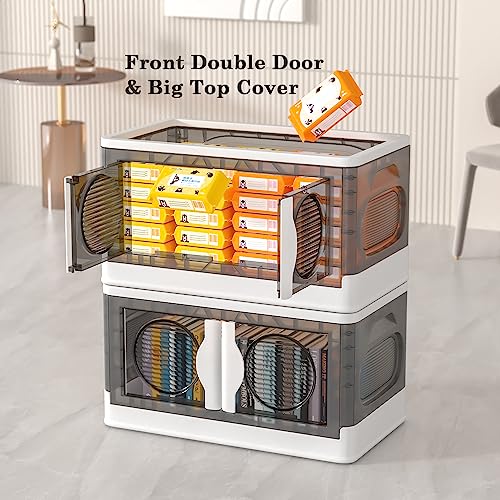 SDADI 19.2 Gal Plastic Foldable Storage Cabinet, Collapsible Storage Bins with Door, Stackable Cube Storage Organizer, Plastic Storage Cart£¬Closet Organizers and Storage (5-pack, Gray)