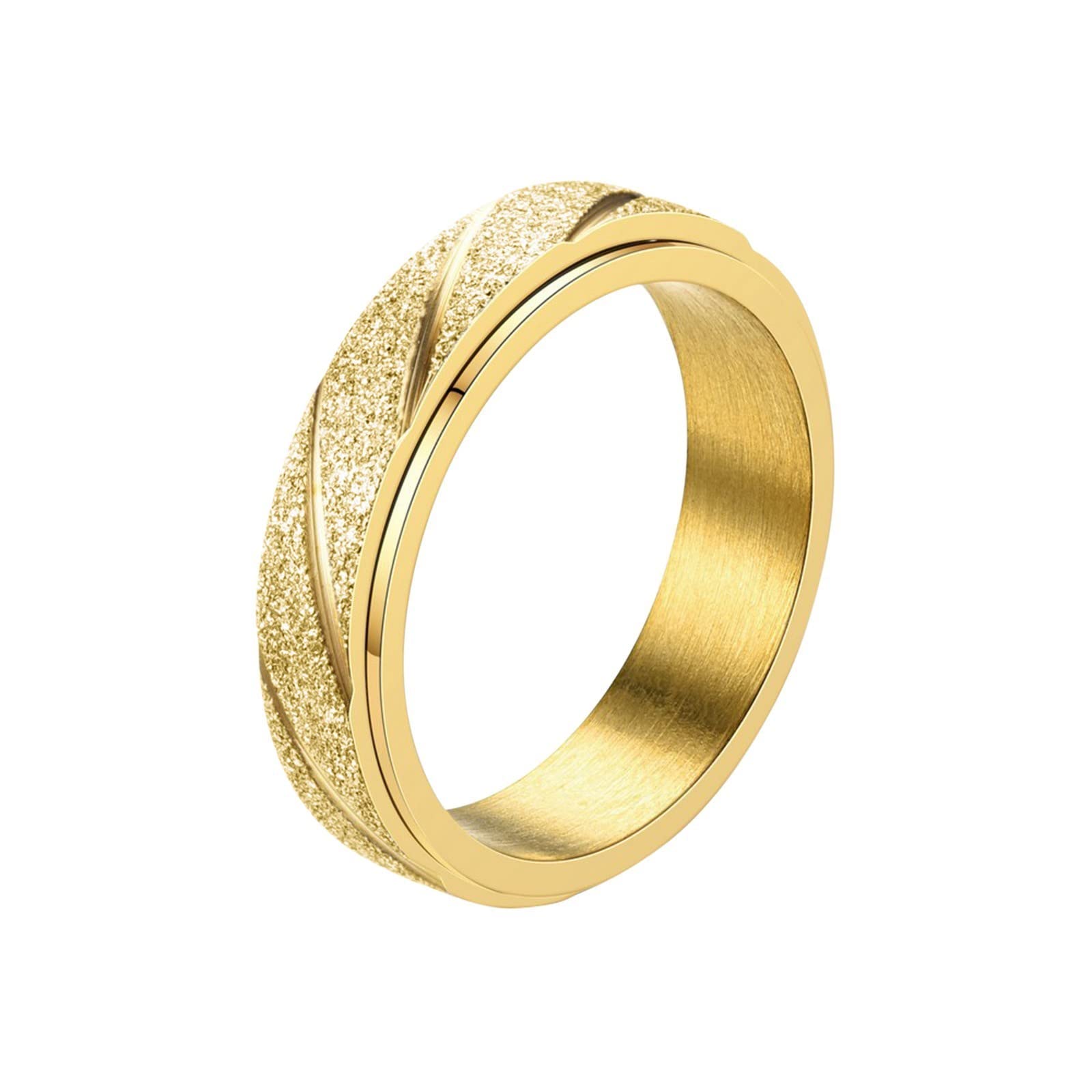 Stainless Steel Band Rings for Men Spinner- Ring Mens Trendy Ring Cool Ring Spinner-Rings Simple Turnable Frosted Color Fingering for Men Anxiety Rings Women Wedding Band Rings (Gold, 7)