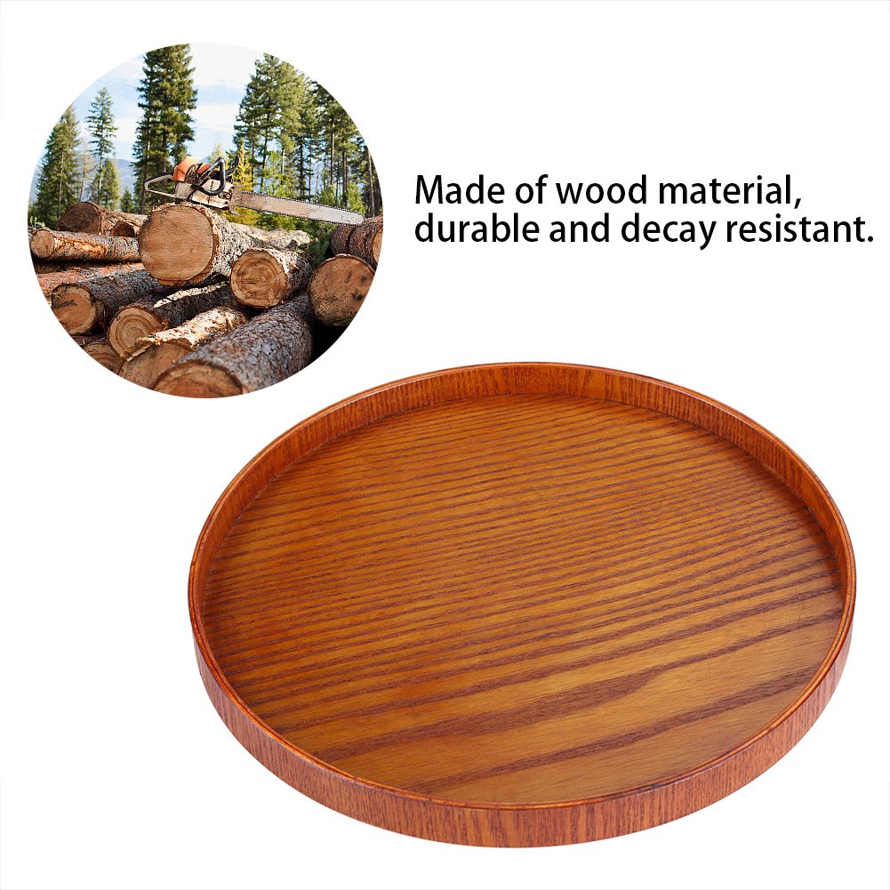 Round Serving Tray, Round Wood Serving Tray, Bar Cafe Wooden Plate Tea Food Server Dishes Water Drink Platter(24CM)