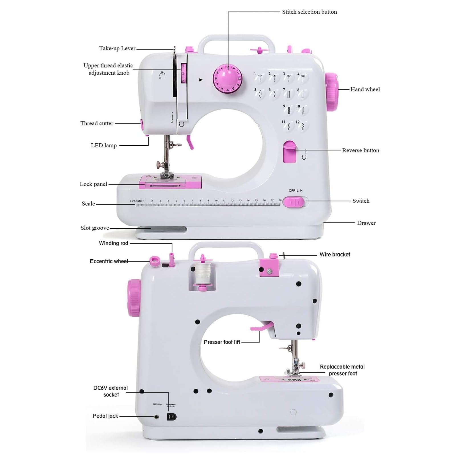 Mini Sewing Machine, Portable Multifunctional Sewing Machines for Beginners, Small Electric Sewing Machine with Reverse Sewing and 12 Built-in Stitches, 2 Speeds Double Thread with Foot Pedal