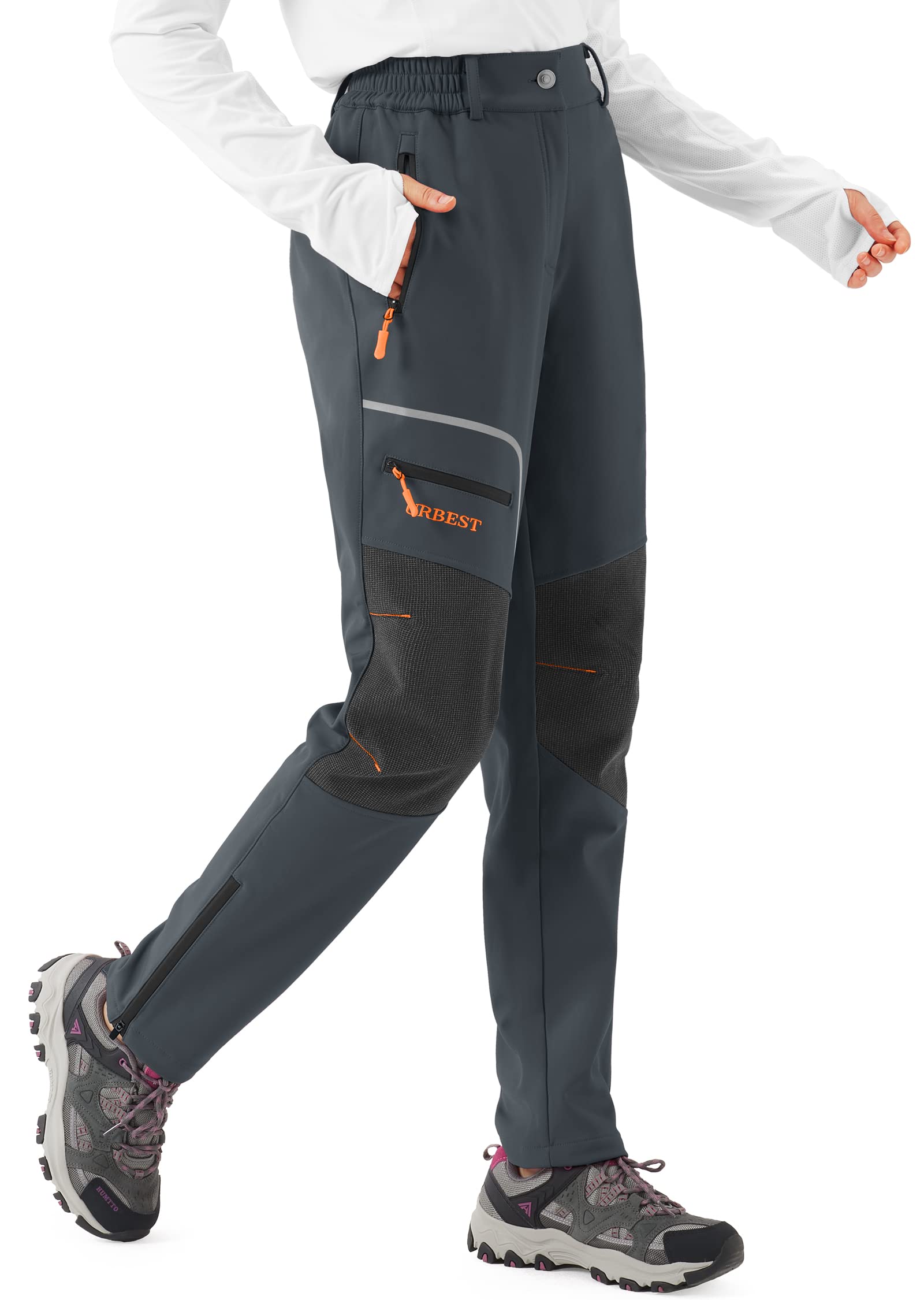 URBEST Women's Outdoor Snow Ski Pants Waterproof Winter Fleece Lined Hiking Snowboard Insulated Softshell Pants GREY