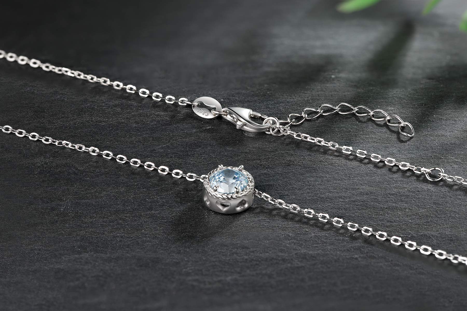 Presentski March Birthstone Necklace White Gold for Mom Women Sterling Silver CZ Blue Pendant Necklaces