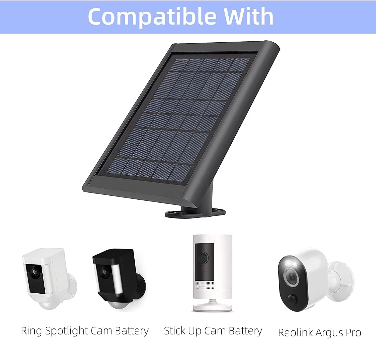 Ring Camera Solar Panel Charger,5W Solar Panels for Ring Stick Up Cam/Ring Spotlight Cam/Spotlight Cam Plus/Spotlight Cam Pro/Outdoor Wireless Security Camera (2, Black)