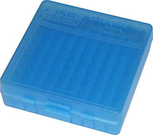 MTM P-100-9-24 Ammo Box 100 Round Flip-Top 9mm 380 ACP, Clear Blue , 5 x 5 x 5"