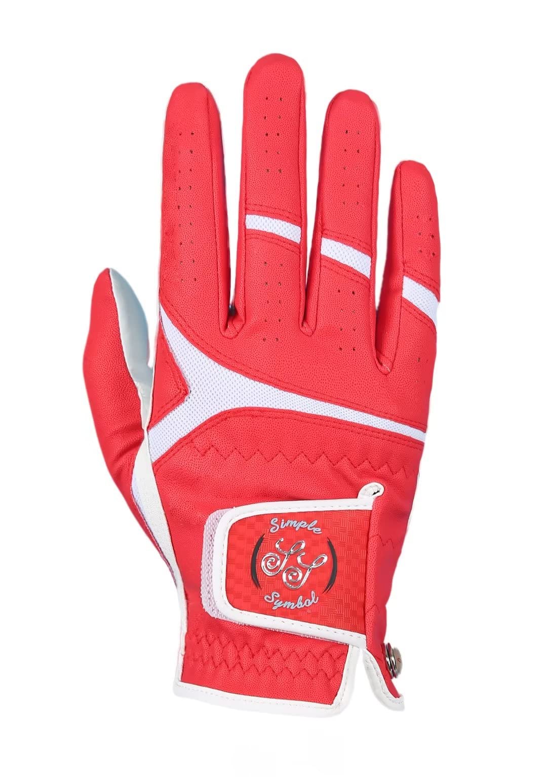SIMPLE SYMBOL Men's Golf Glove Premium Synthetic Leather,Stable Grip,Six Pack(Left is Wear on Left Hand,Right is Wear on Right Hand) Four Colors to Choose from White/Sky/Beige/Red(Red,L,Right)