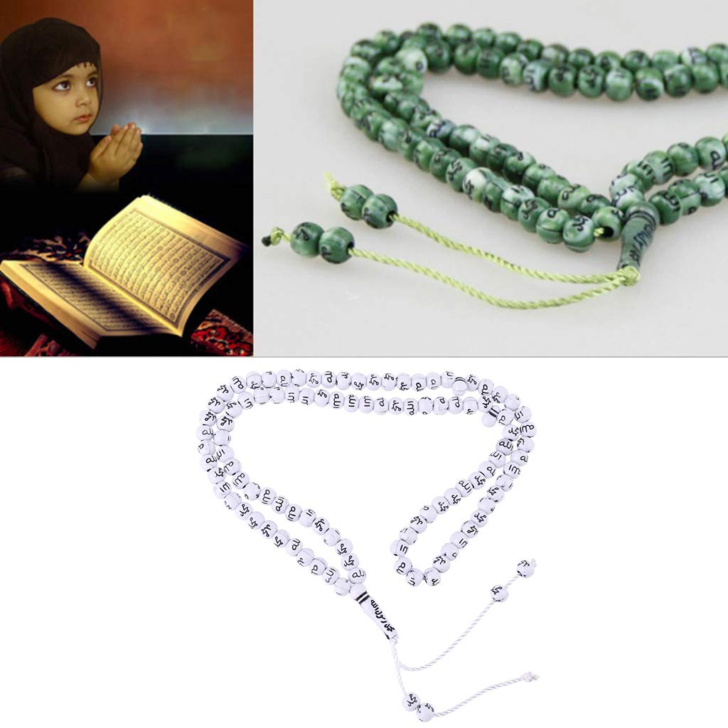 VAYNEkaisa Round Shape Prayer Beads Muslim Islamic Tasbih Allah Beaded Adults Bracelet White