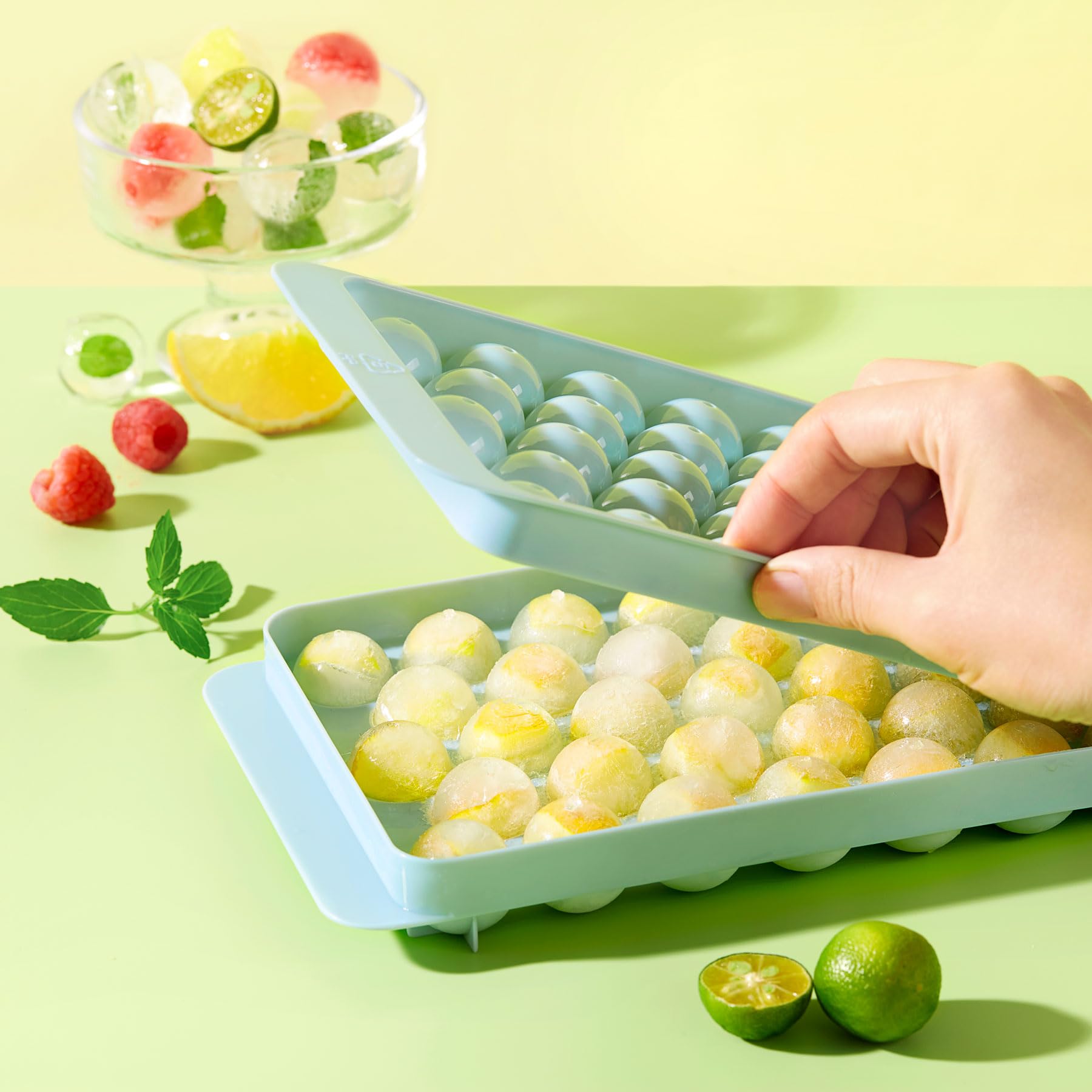 Ultrean Ice Cube Tray with Lid and Bin, Round Ice Cube Tray for Freezer, Making 66pcs Easy Release Ice Cube for Coffee, 2 Trays 1 Ice Container & Scoop