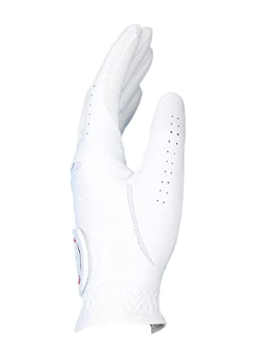 SIMPLE SYMBOL Women's Golf Glove Microfiber with Colorful Cabretta Leather Six Pack(Left is Wear On Left Hands,Right is Wear On Right Hands) Four Colors White/Sky/Orange/Red(White,M,Left)