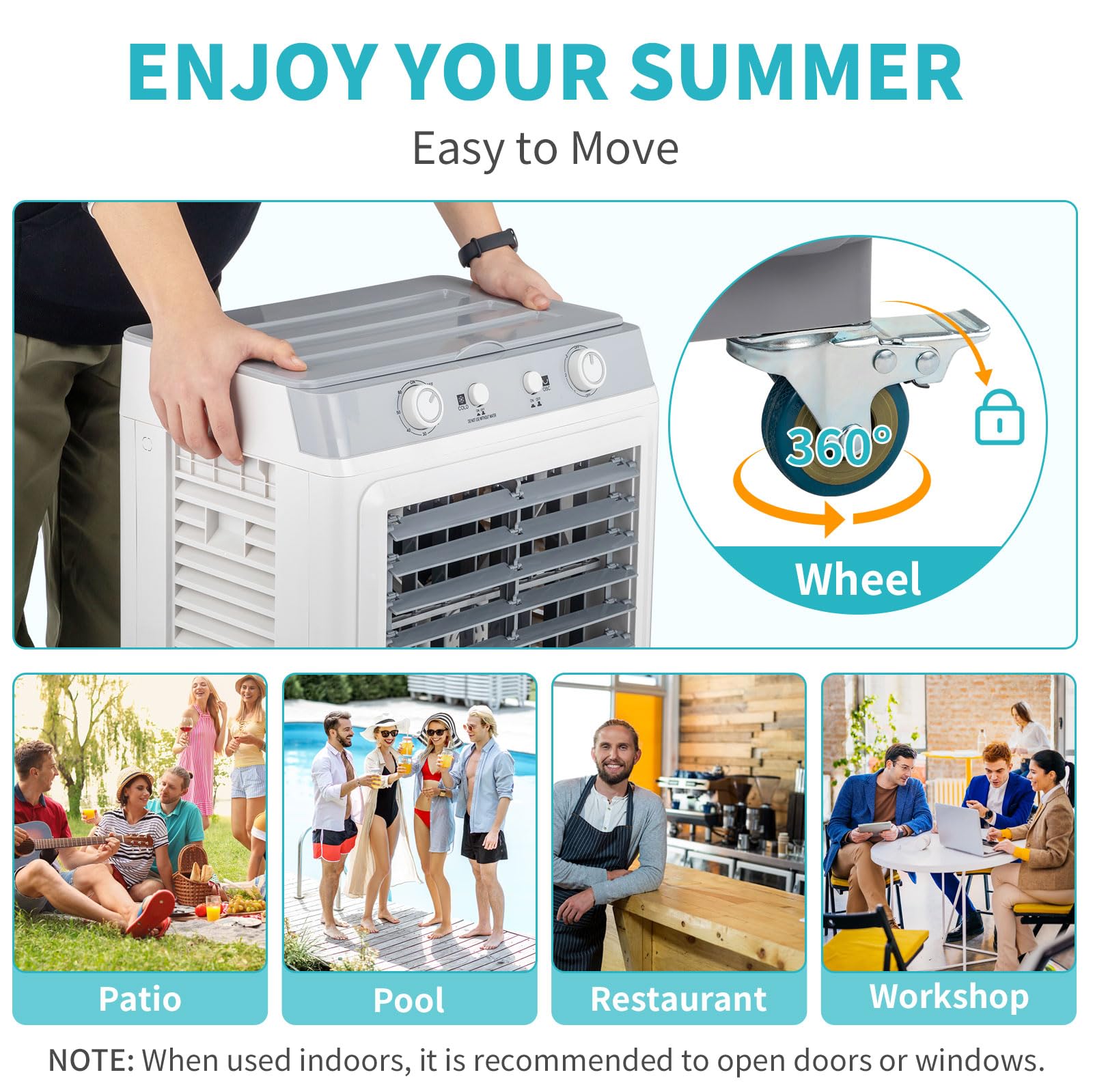 Winado Portable Swamp Cooler w/Wheels, 2353 CFM Evaporative Air Cooler w/ 8 Gallon Water Tank, 3-in-1 Cooling Fan with 3 Speed & Auto Oscillation & 1H Timer for Home & Commercial 80W